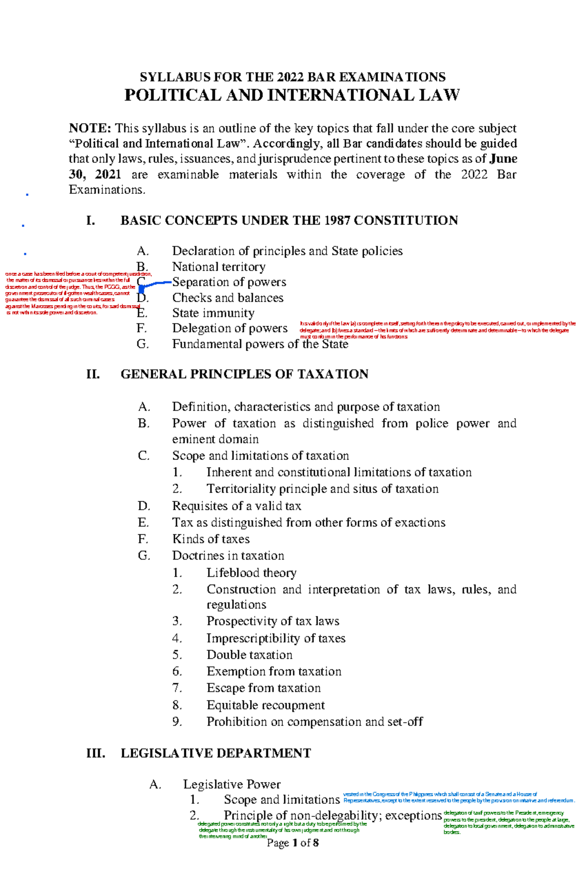 Political LAW Syllabus FOR THE 2022 BAR Examinations - SYLLABUS FOR THE ...