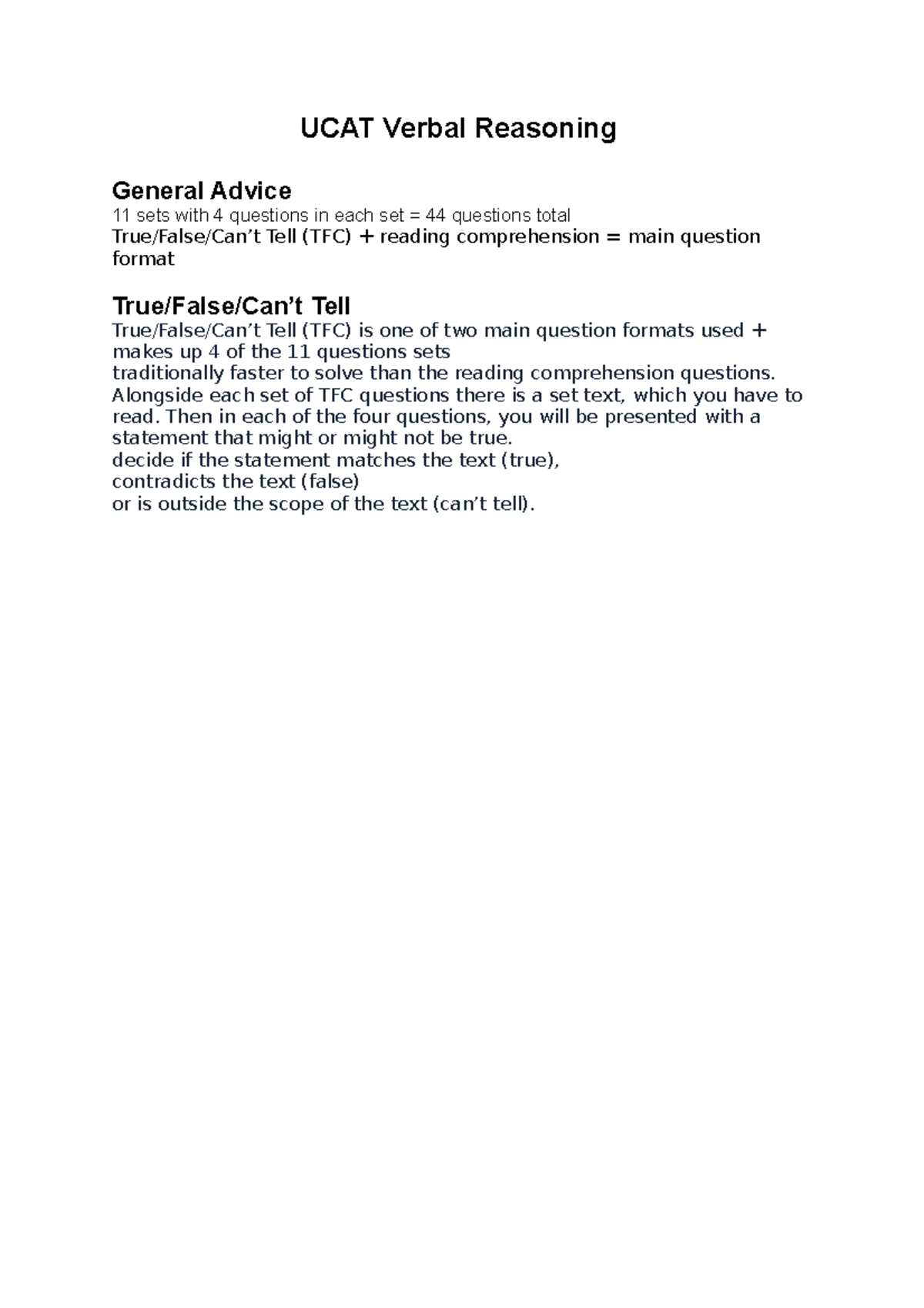 UCAT Verbal Reasoning (don't use) - UCAT Verbal Reasoning General ...