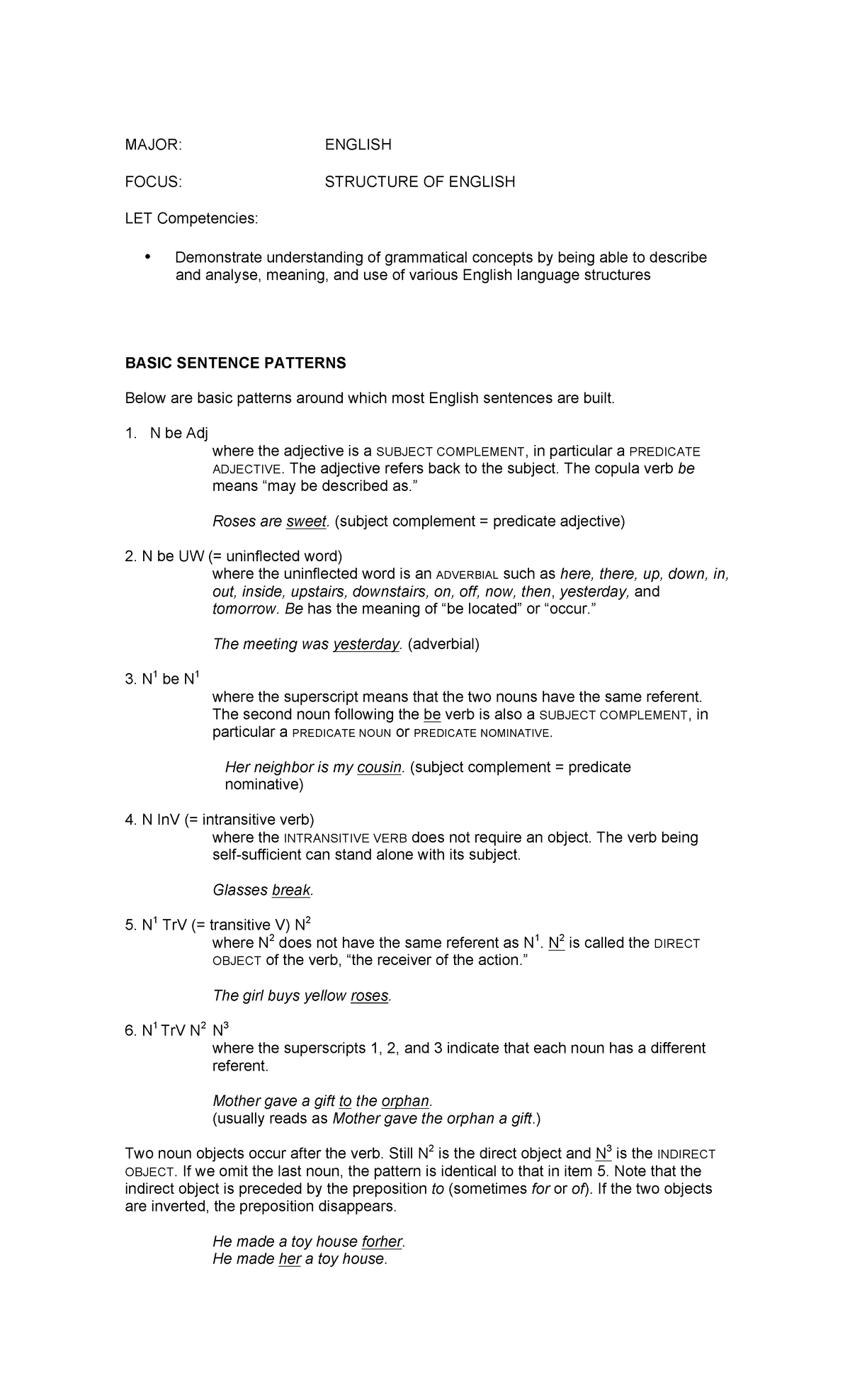 1. Structure of English - MAJOR: ENGLISH FOCUS: STRUCTURE OF ENGLISH ...