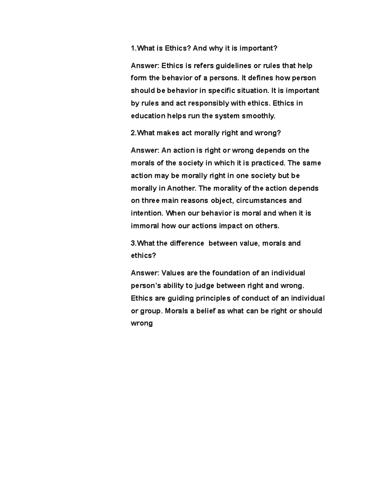 Document - Assignment - 1 is Ethics? And why it is important? Answer ...