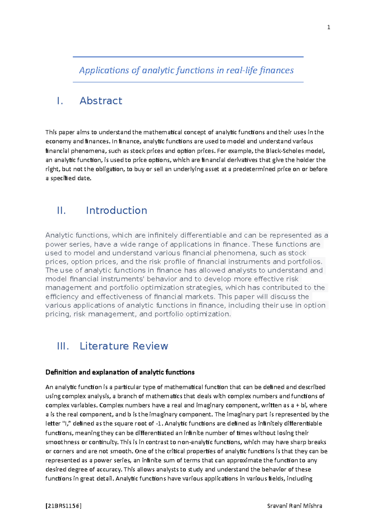 Applications of analytic functions in real - Abstract This paper aims ...