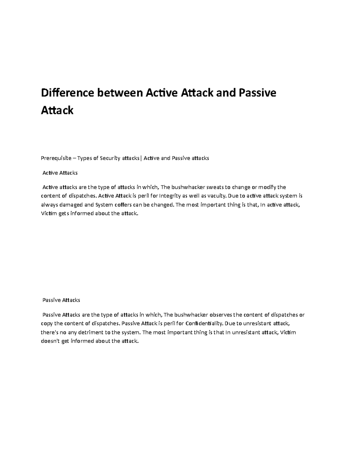 Difference between Active Attack and Passive Attack - Difference between Active Attack and ...