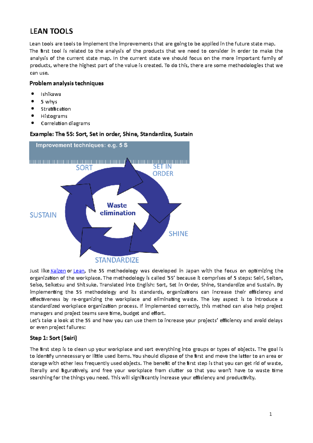 LEAN Tools - LEAN TOOLS Lean tools are tools to implement the ...