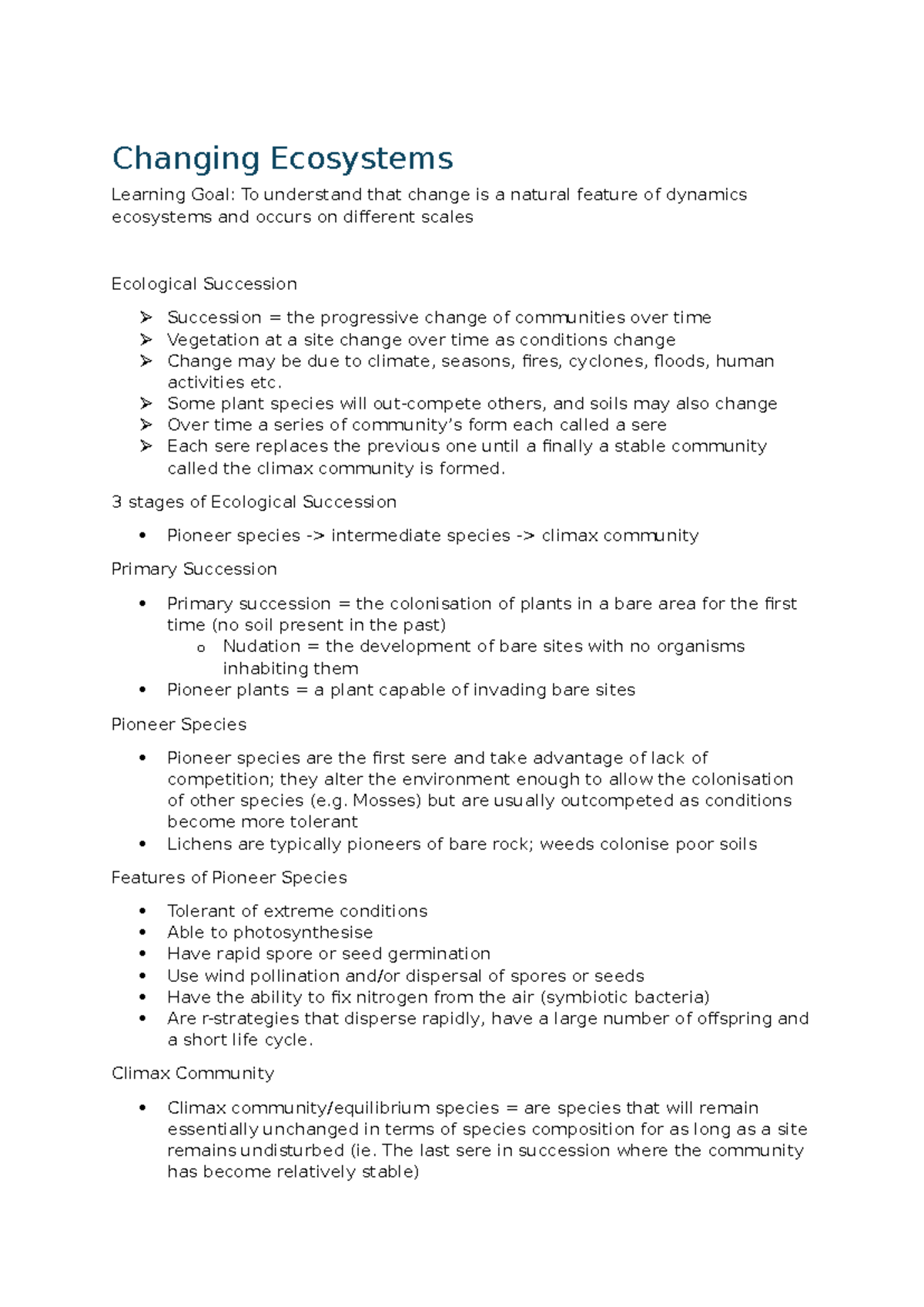 Changing Ecosystems - Changing Ecosystems Learning Goal: To understand ...