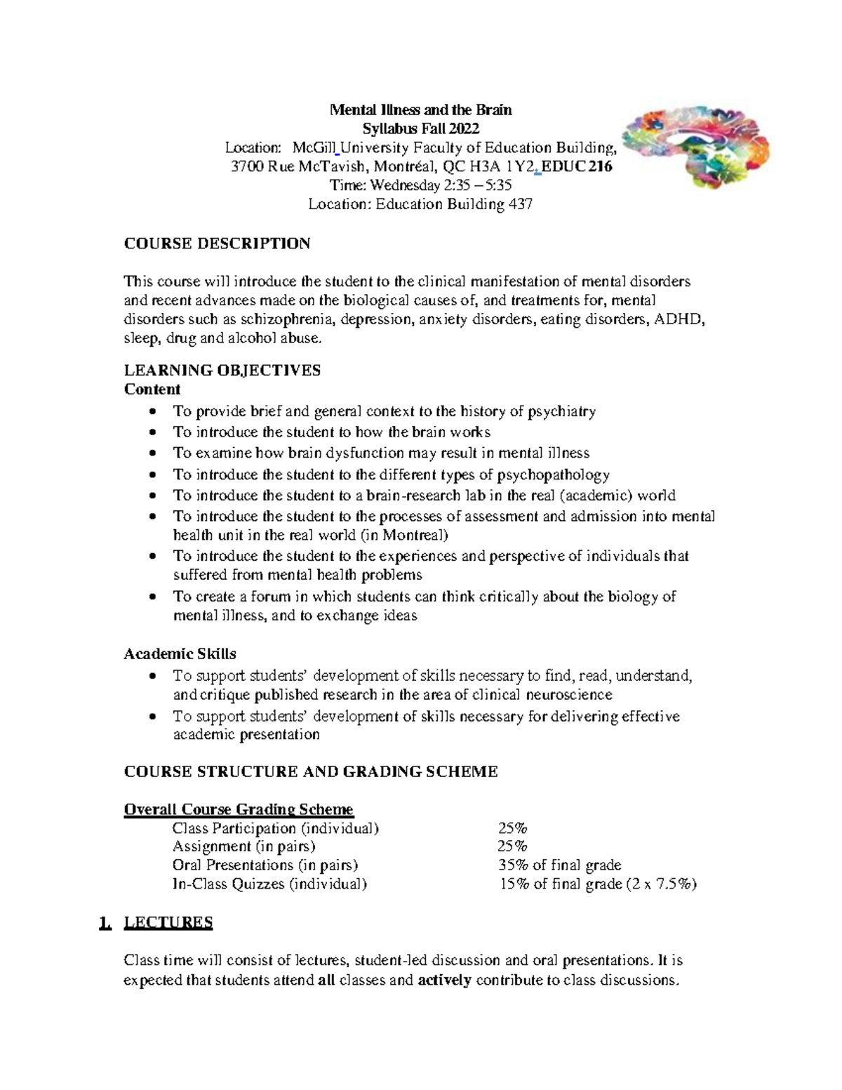 2022 Fall Syllabus aug292022 R - Mental Illness and the Brain Syllabus ...