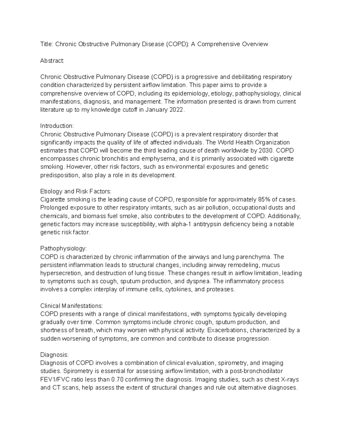 Chronic Obstructive Pulmonary Disease (COPD): A Comprehensive Overview ...