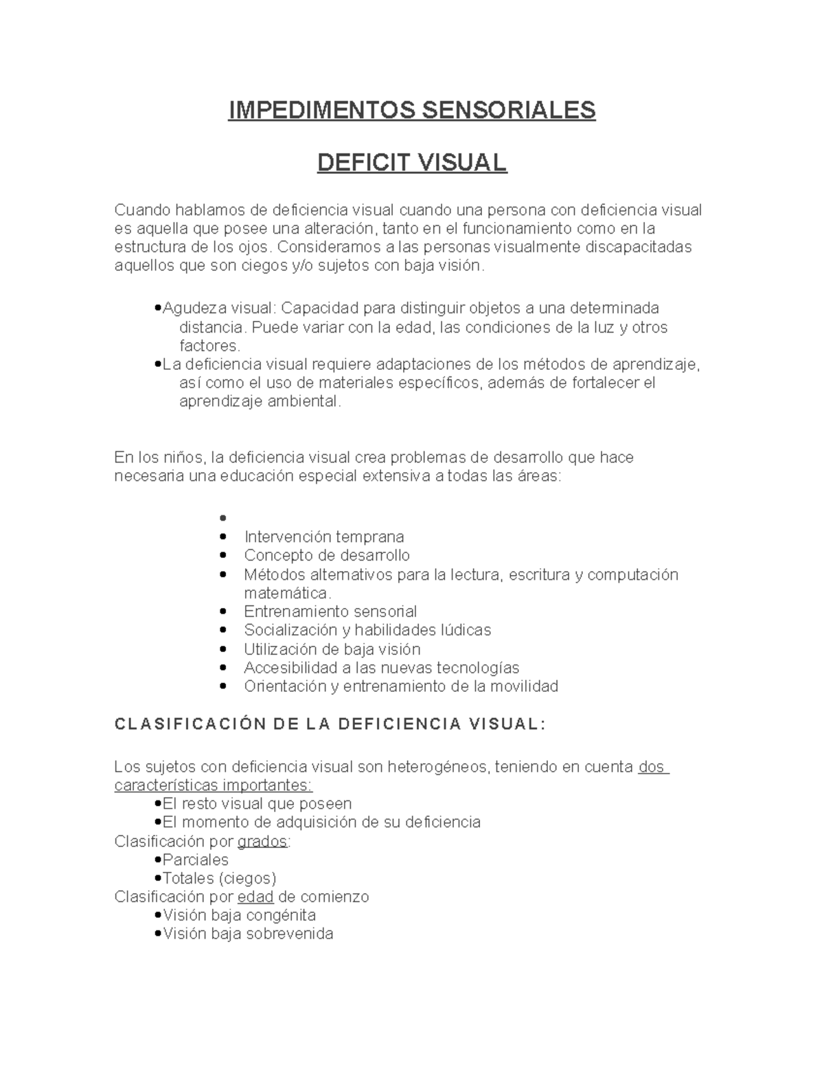 Impedimentos Sensoriales deficit visual - IMPEDIMENTOS SENSORIALES ...