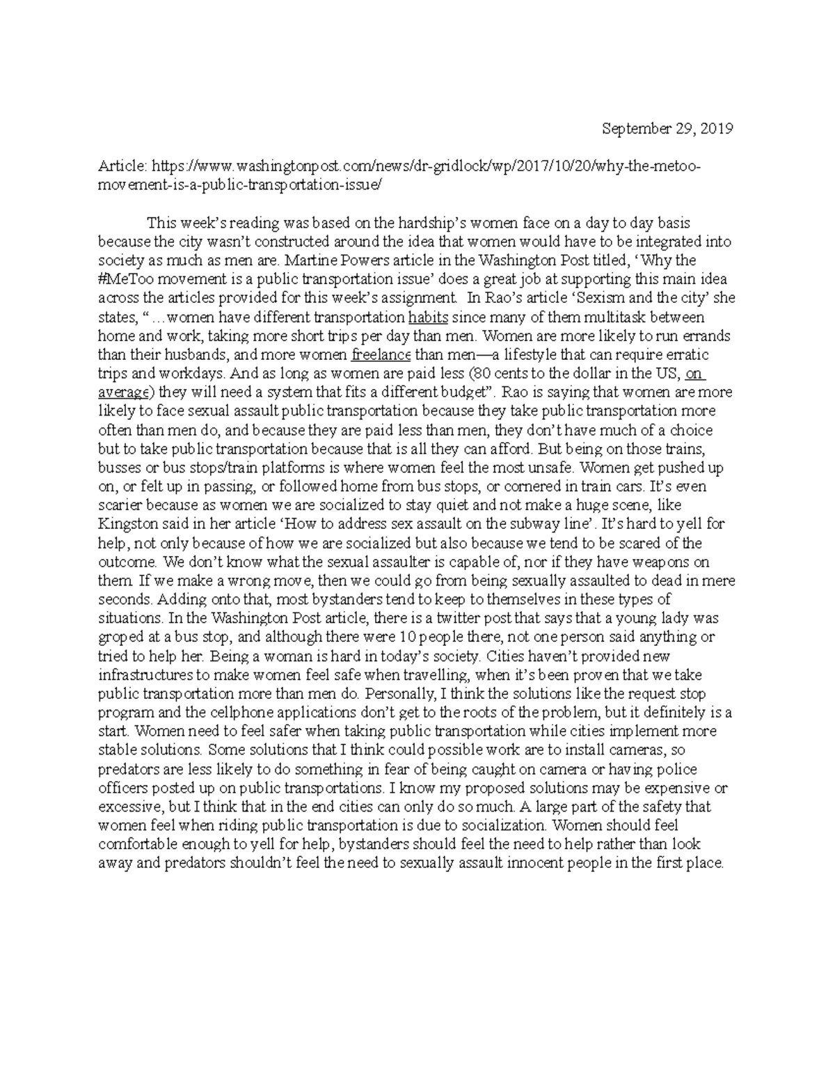 Media reflection 2 - Professor O'Manique - September 29, 2019 Article ...