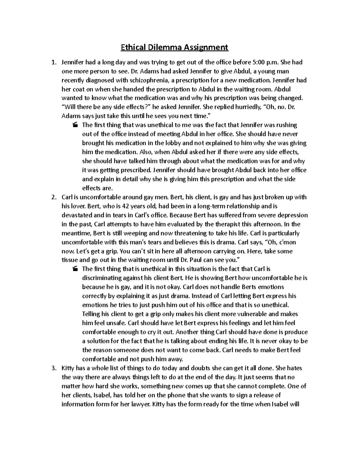 Ethical Dilemma Assignment - HMSV 1140 - MCC - Studocu