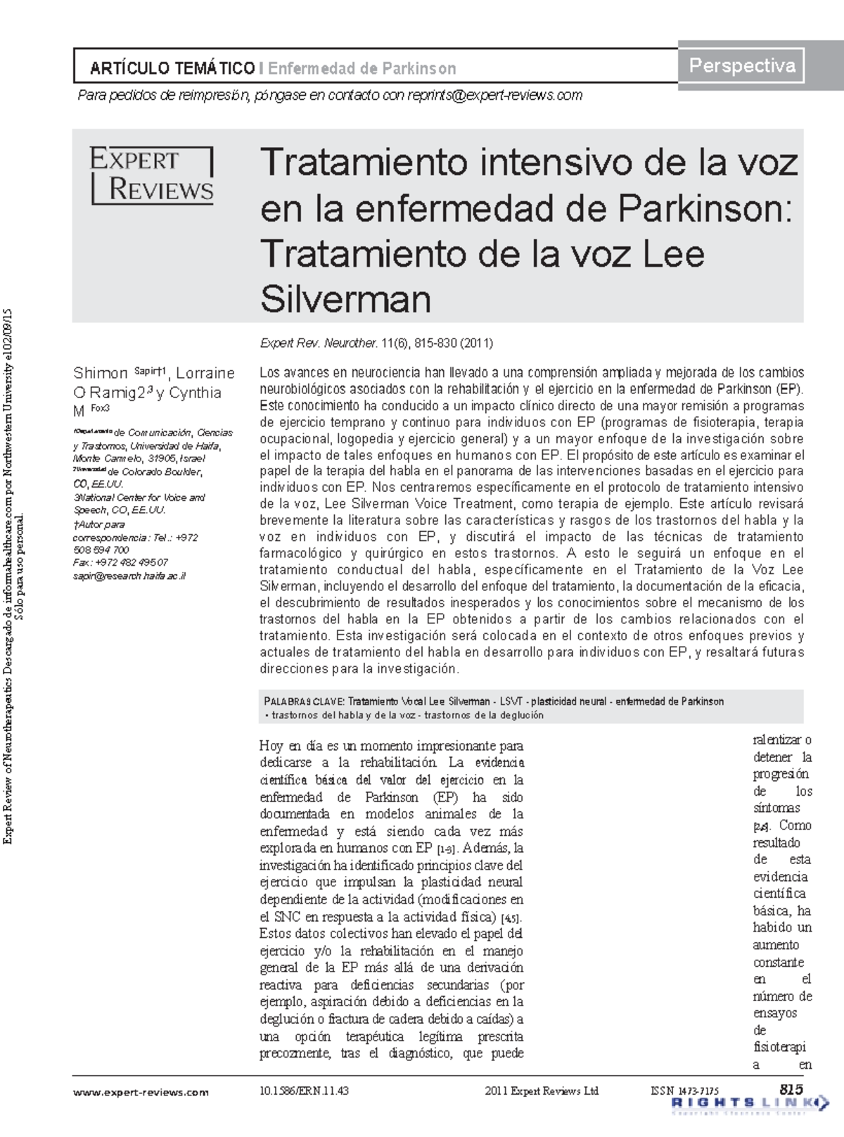 Programa de Lee Silverman (1) es - expert-reviews 10.1586/ERN.11 2011 ...