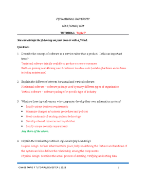 Topic 5 Tutorial Questions Sol - FIJI NATIONAL UNIVERSITY CEST | SMCS ...