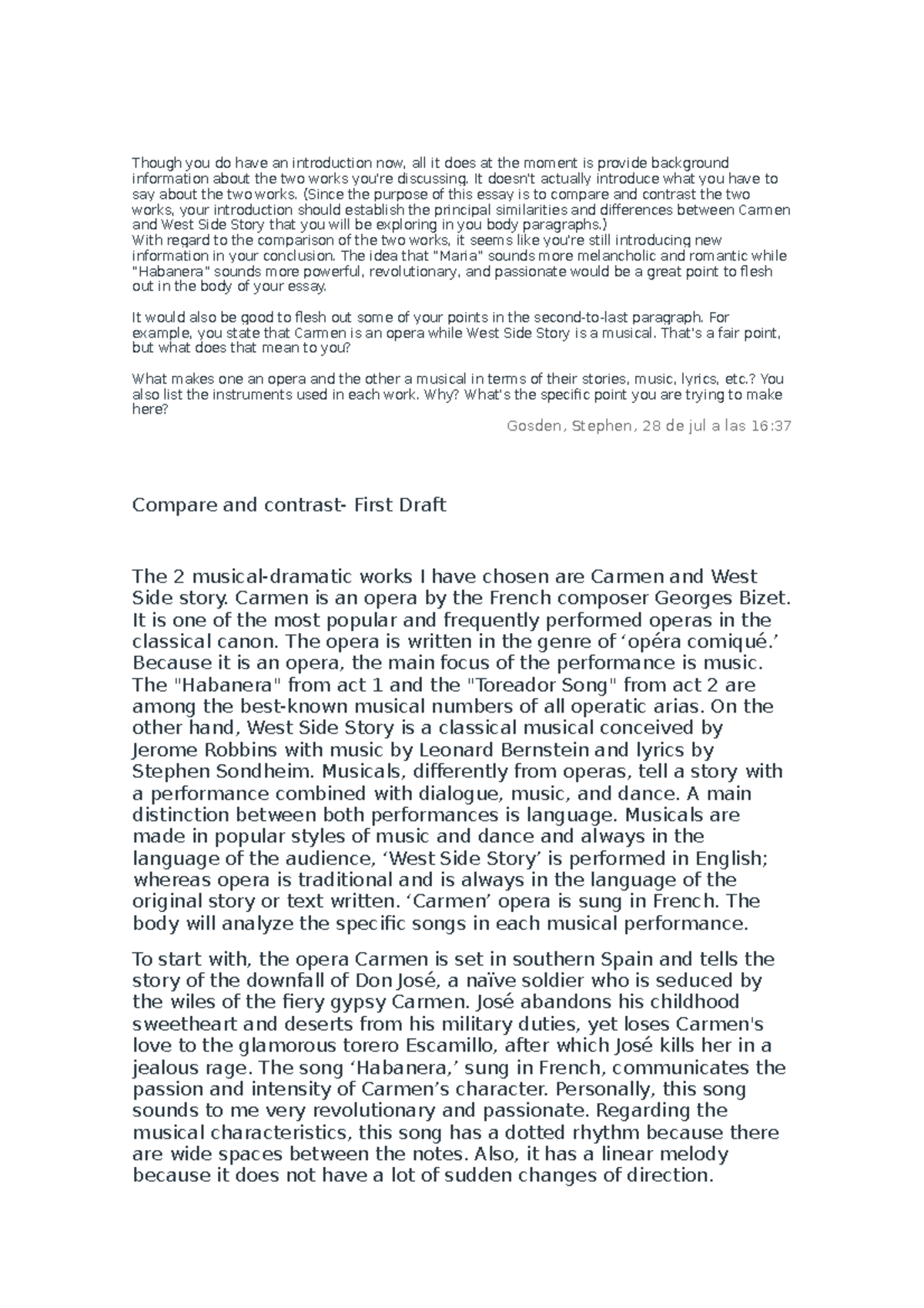 Last draft contrast - Though you do have an introduction now, all it ...
