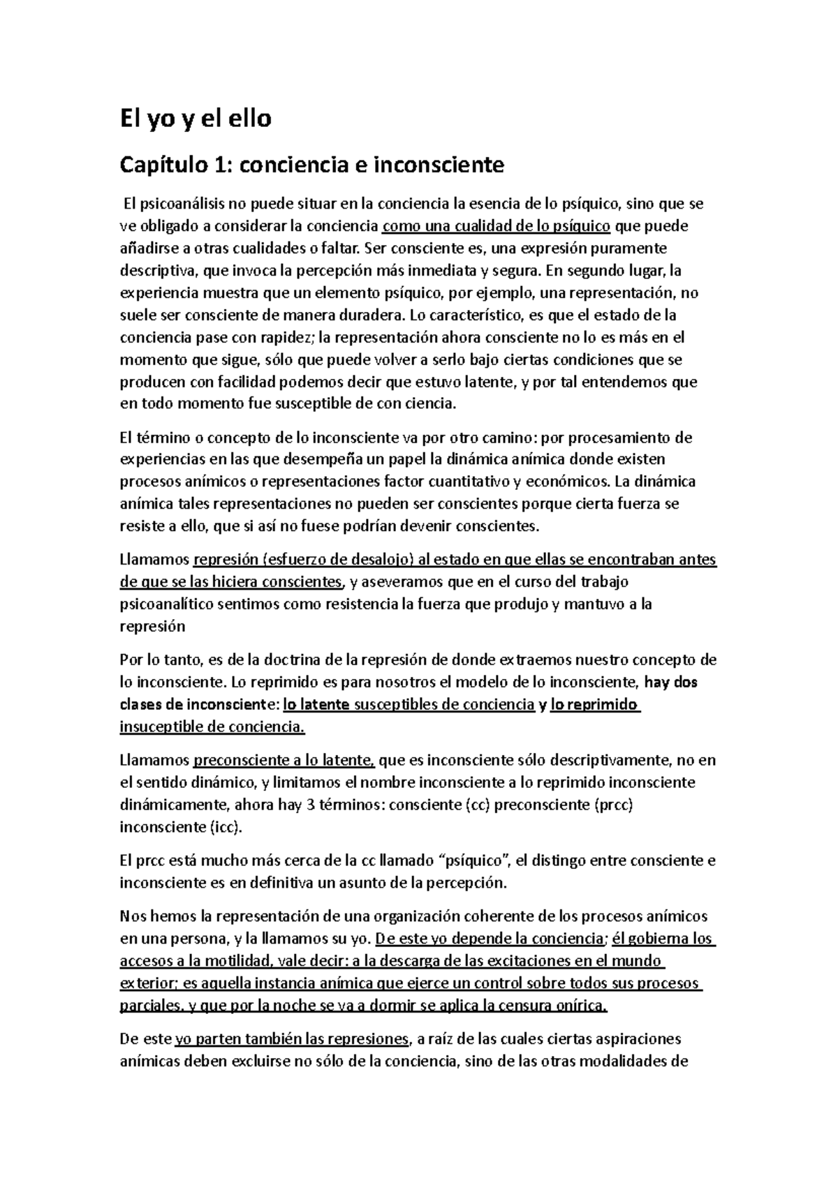 El yo y el ello - Resumen yo y el ello - El yo y el ello Capítulo 1 ...