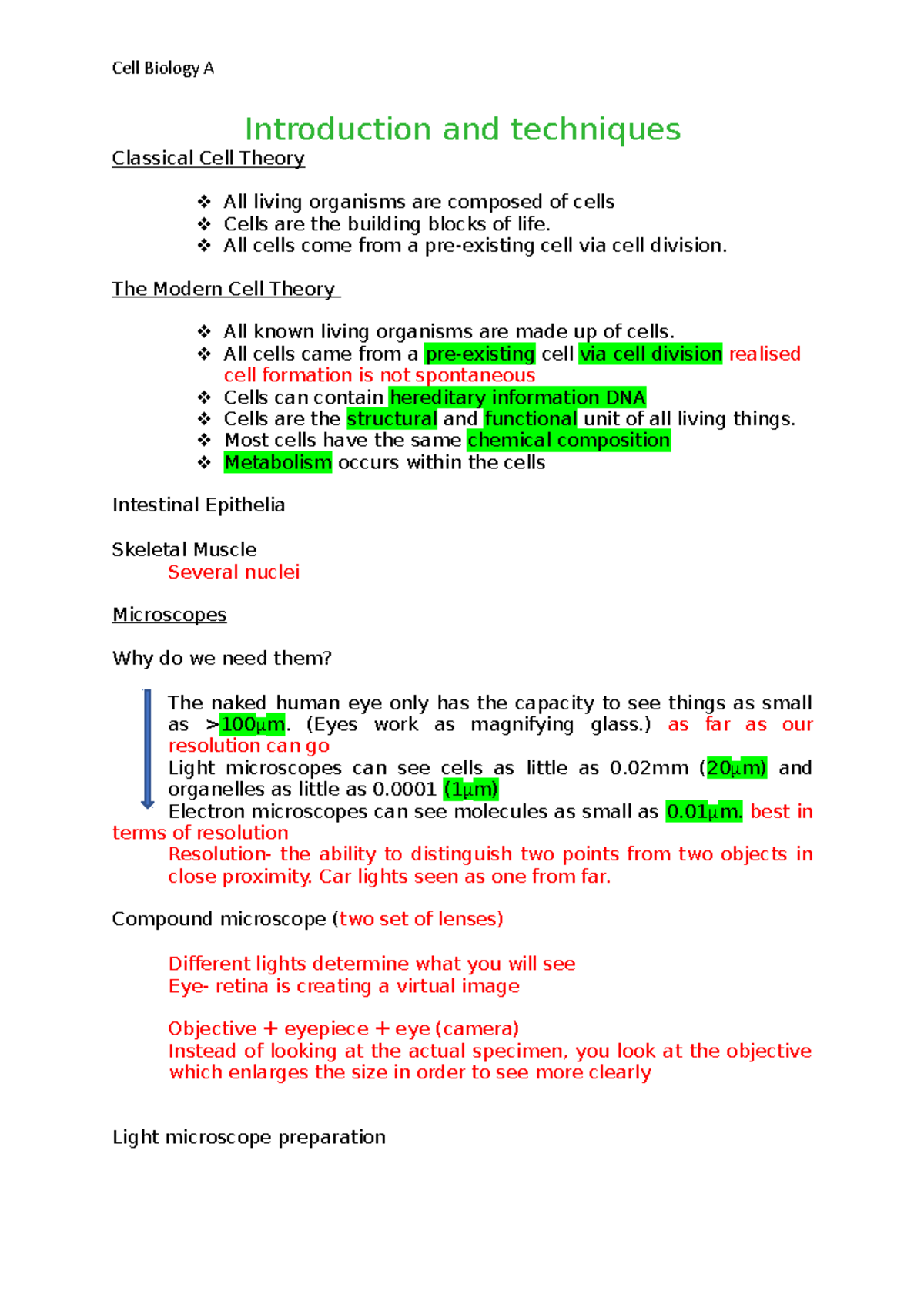 Cell Biology A-Introduction and techniques - Introduction and ...