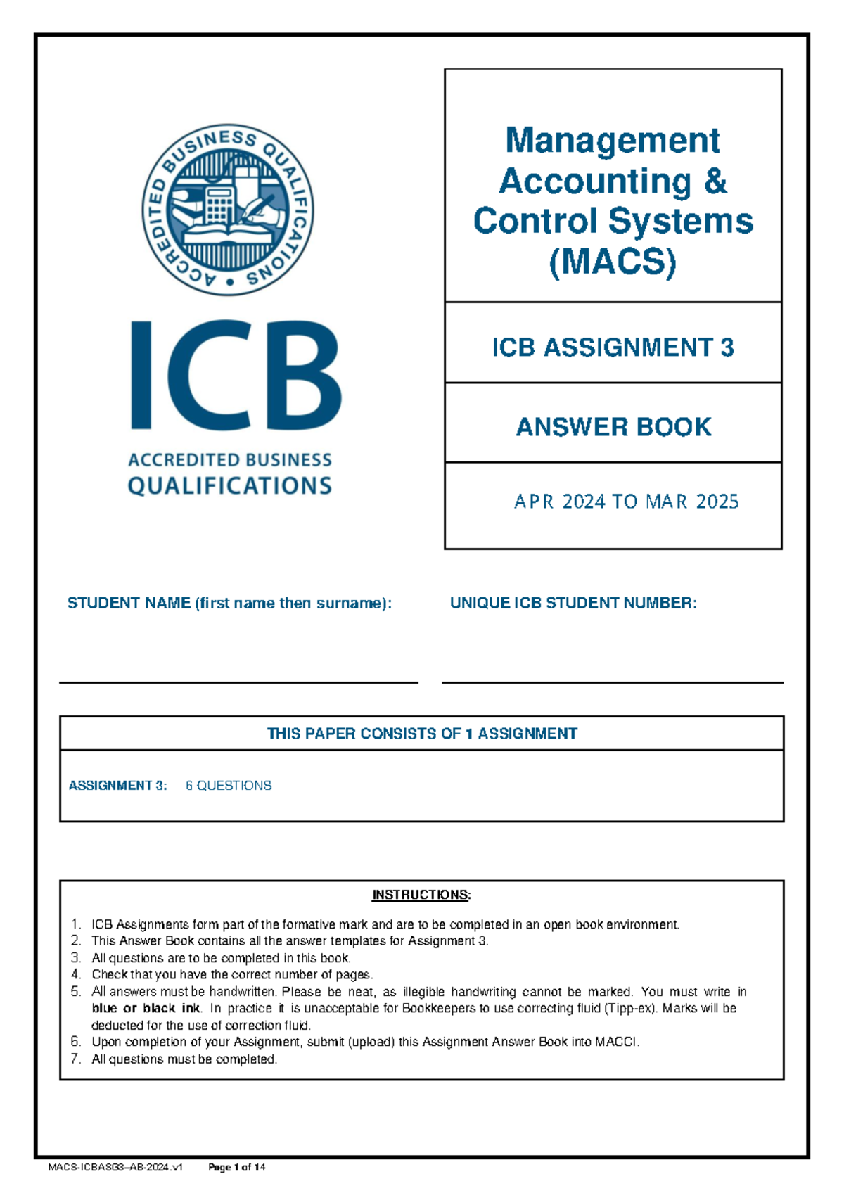MACS-ICB Assignment 3-AB-2024 - Management Accounting & Control Systems ...