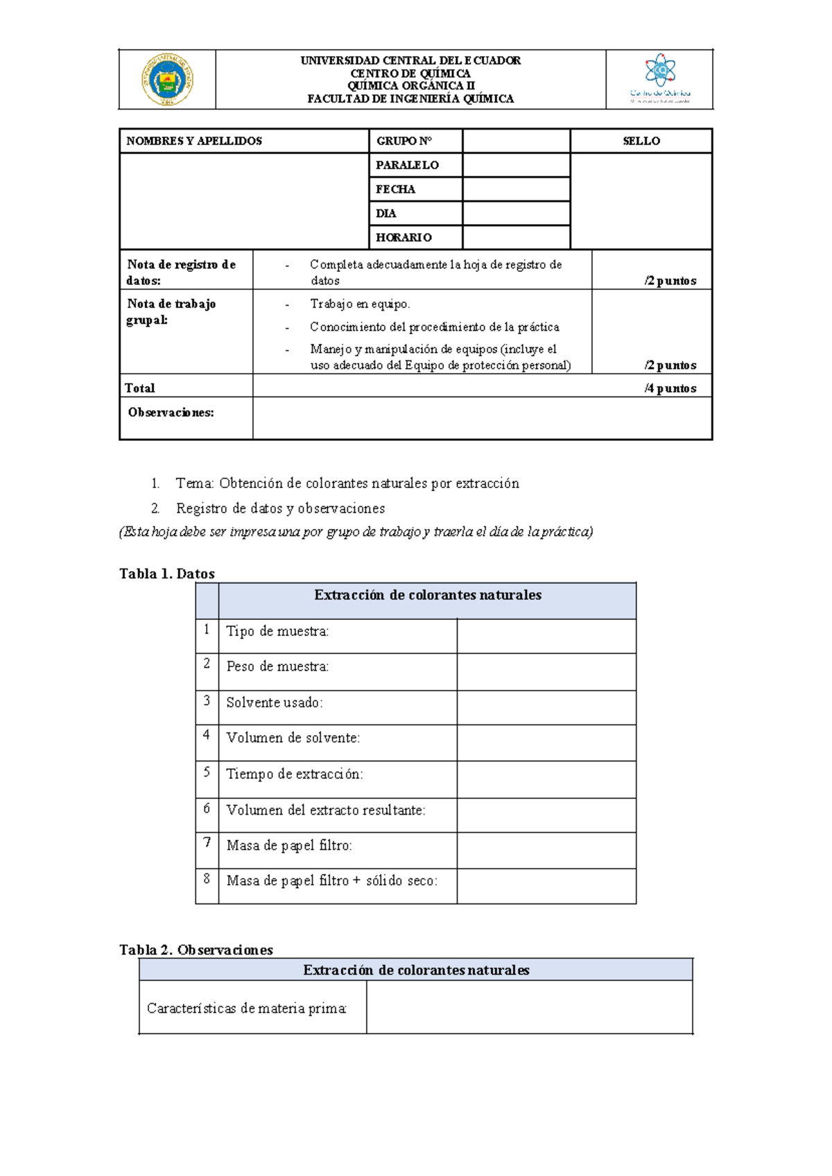 FIQ-QOII-Hoja de datos- Colorantes naturales - UNIVERSIDAD CENTRAL DEL ...