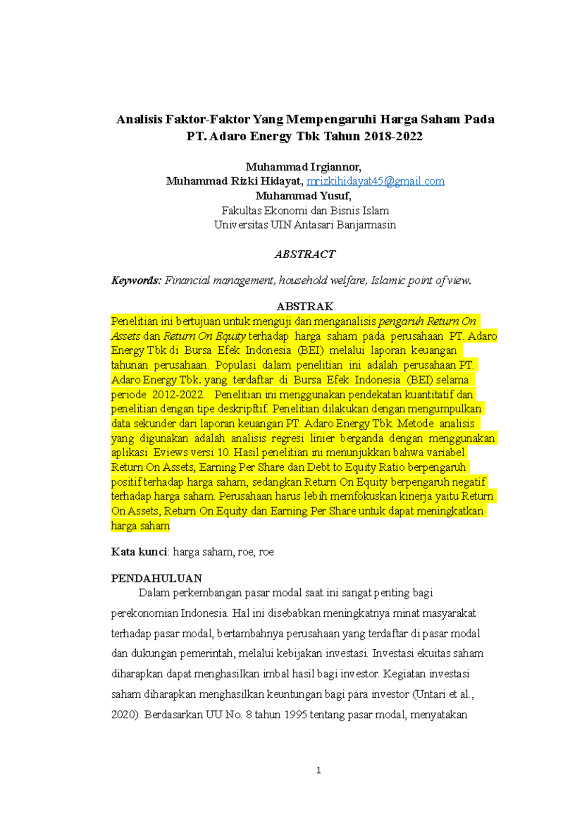 Template Jurnal - This is me - Analisis Faktor-Faktor Yang Mempengaruhi Harga Saham Pada PT ...