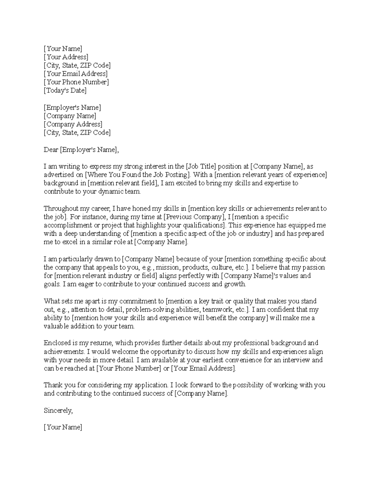 Cover letter - [Your Name] [Your Address] [City, State, ZIP Code] [Your ...