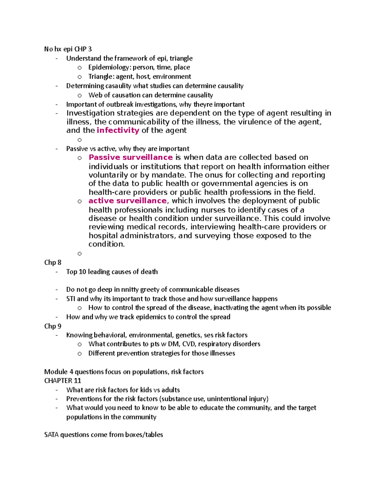 Com health exam 3 review - No hx epi CHP 3 - Understand the framework ...