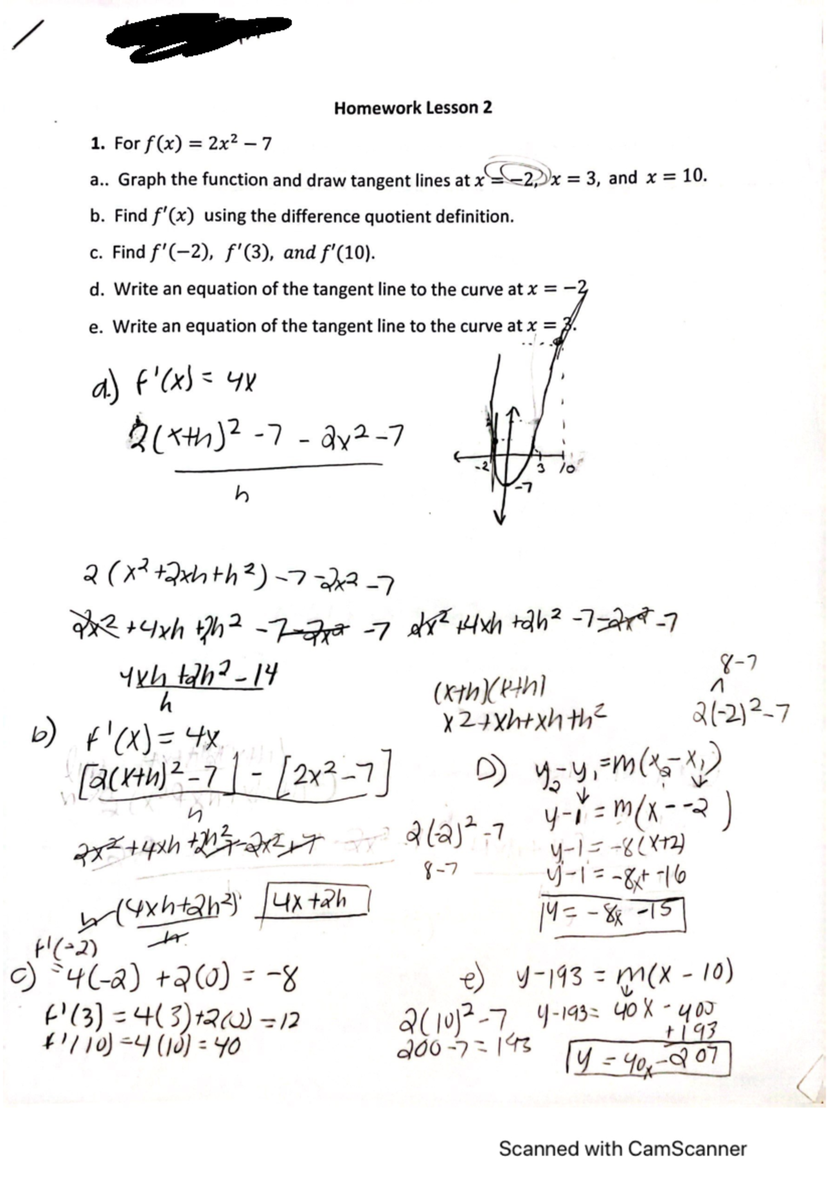 Calc practice Tangent lines and evaluation of derivatives - Studocu