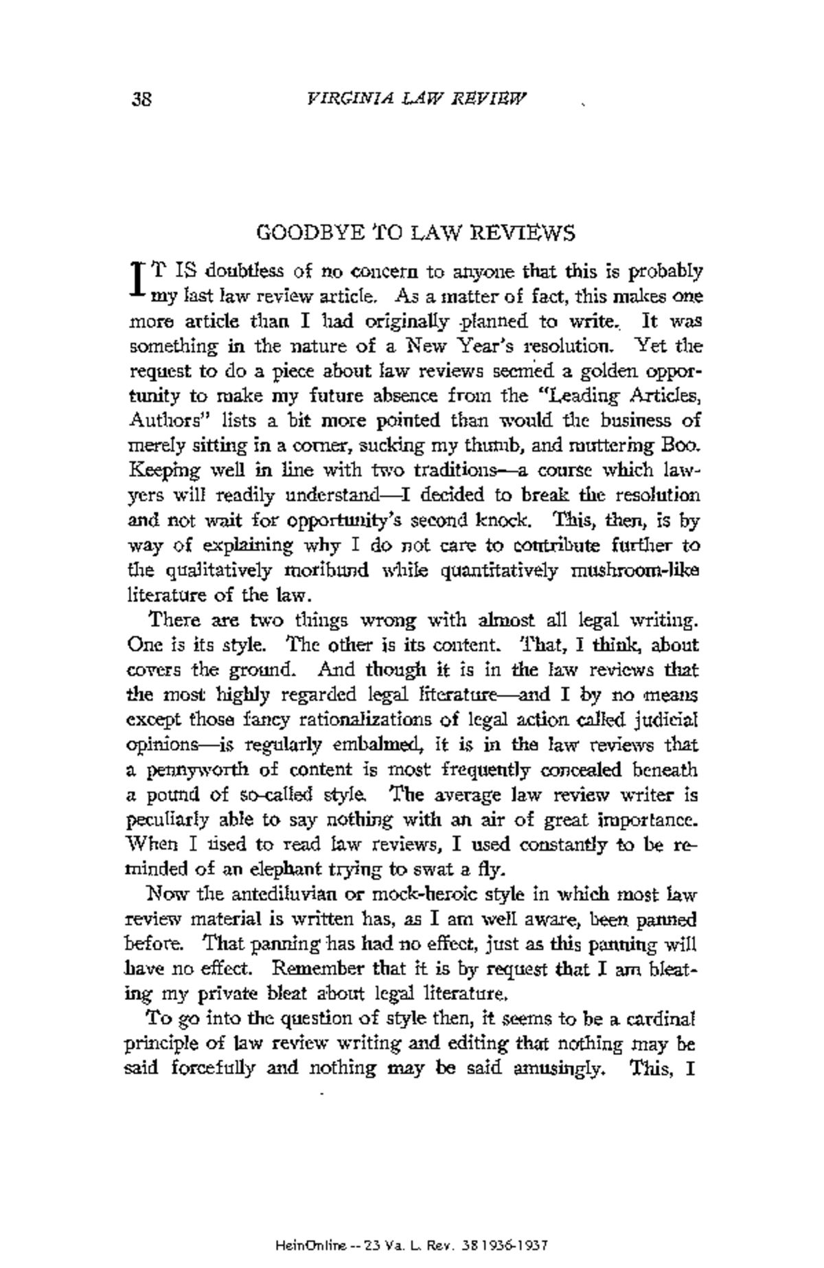 Goodbye to Law Reviews - VIRGINIA LAW REVIEW GOODBYE TO LAW REVIEWS T ...
