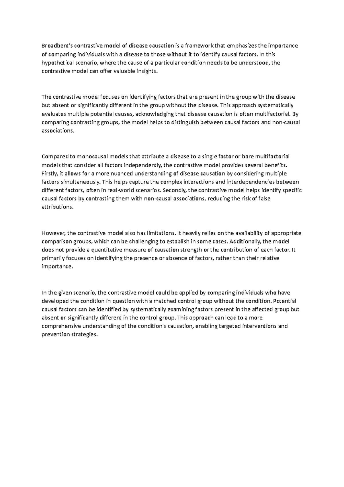 FIL EXAM paragraph question - Broadbent's contrastive model of disease ...