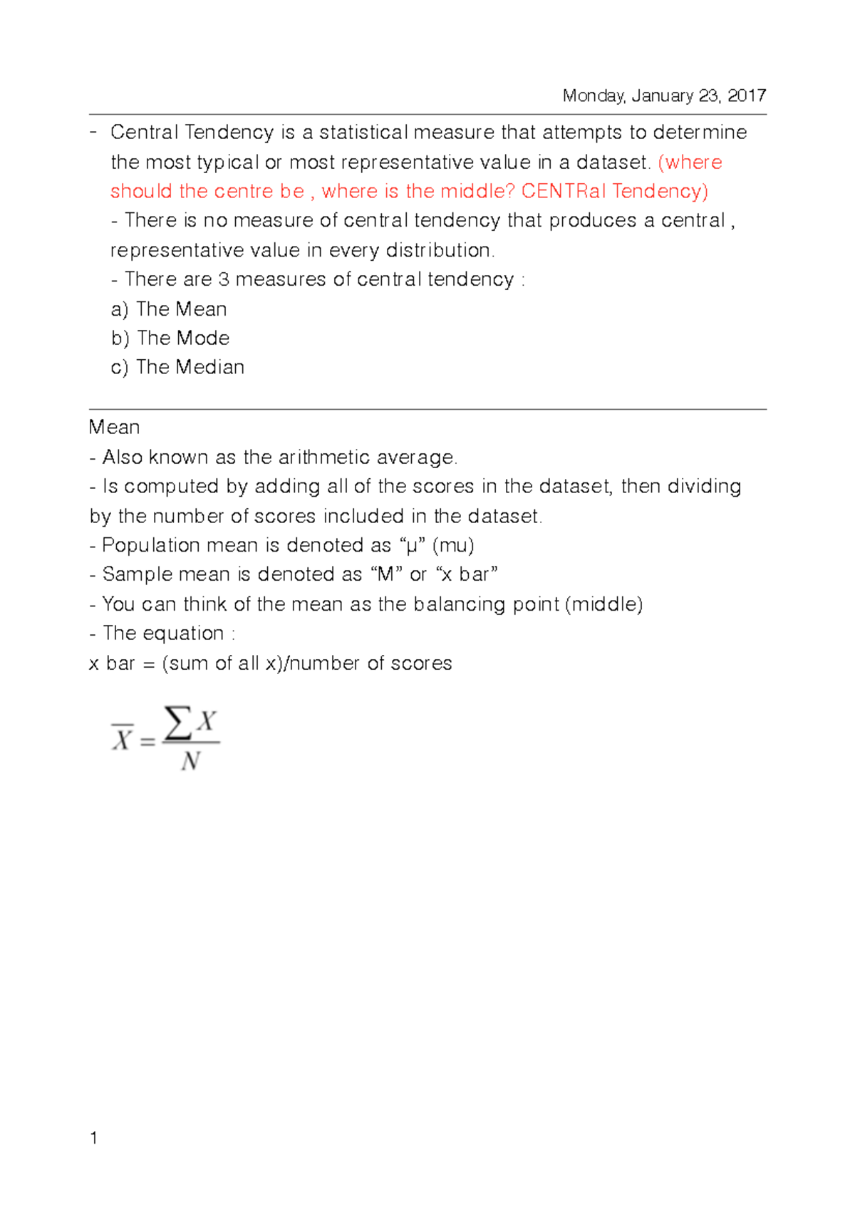 Central Tendency - Lecture notes unknown - Central Tendency is a ...