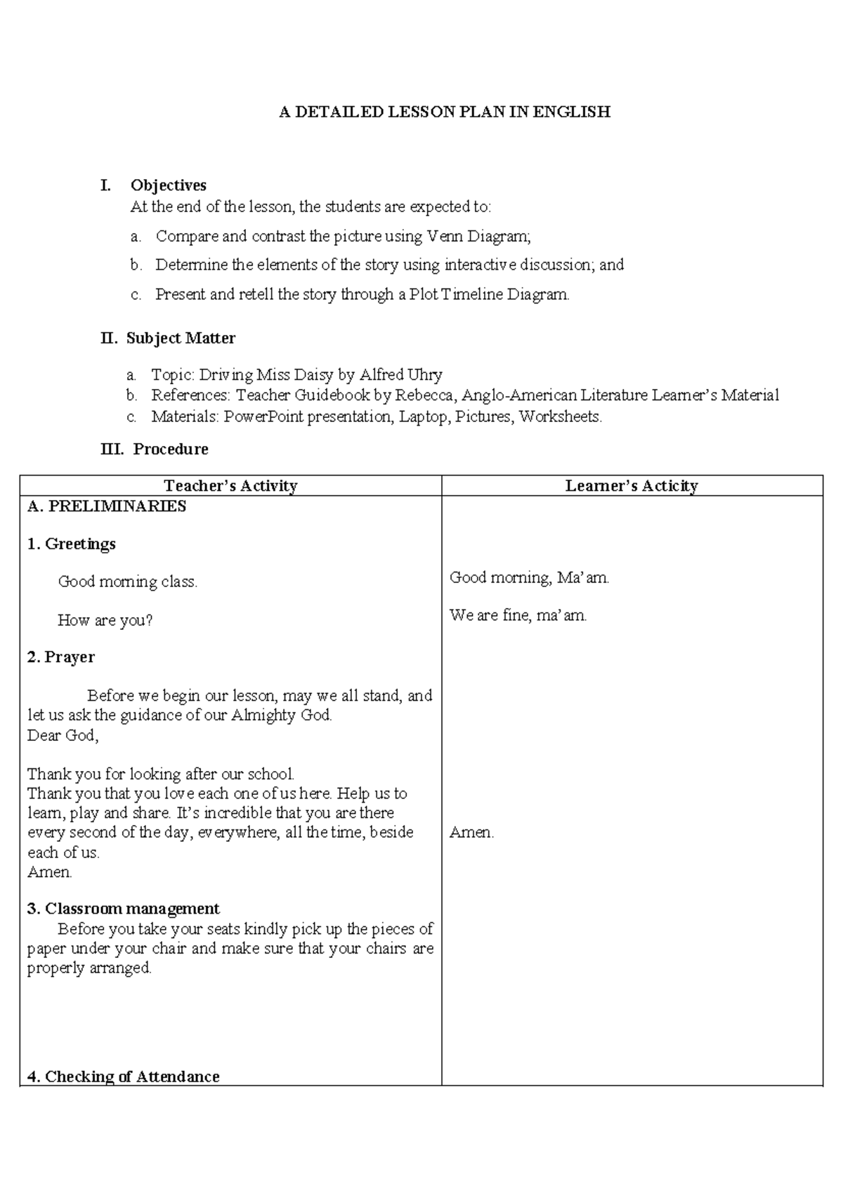 Driving miss daisy - This can be used as lecture notes. - A DETAILED ...