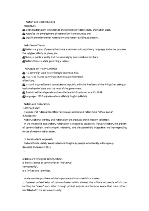 Nation Building - Nation and Nation Building Definition of Terms ...