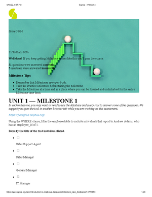 JJ 3rd Milestone - UNIT 3 — MILESTONE 3 Score 20/ 20/21 that's 95% Well done! If you keep ...