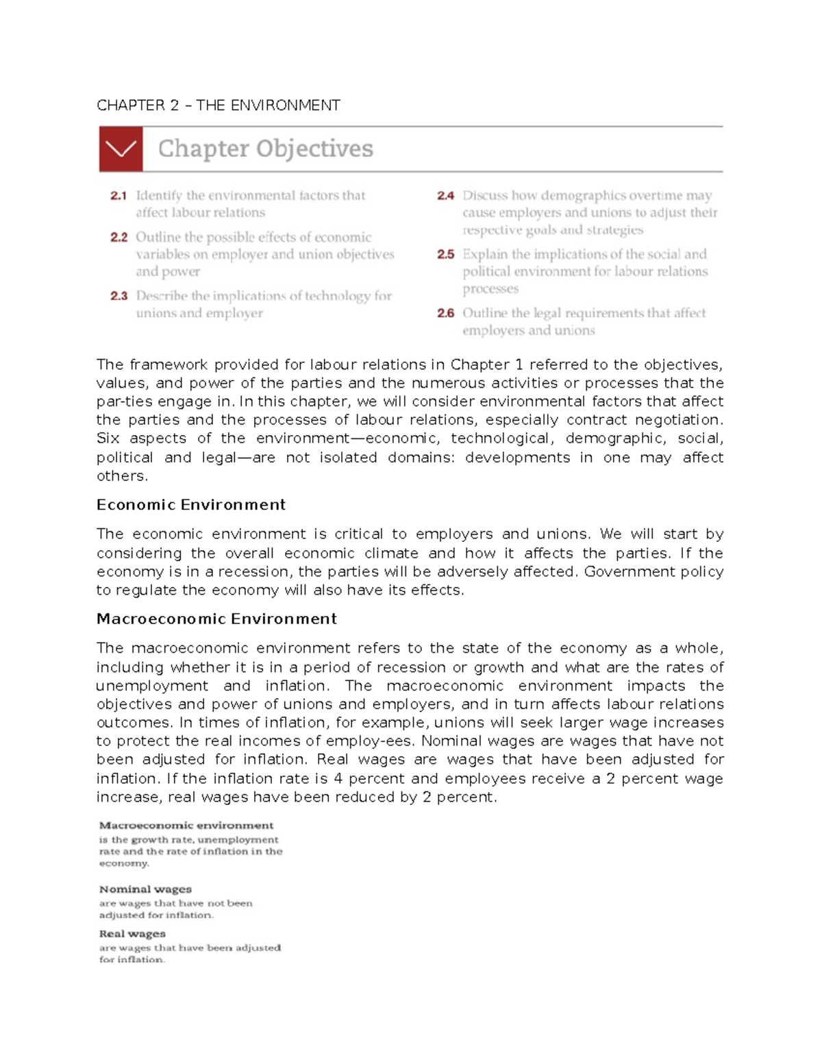 Chapter 2 - study - CHAPTER 2 – THE ENVIRONMENT The framework provided for labour relations in ...