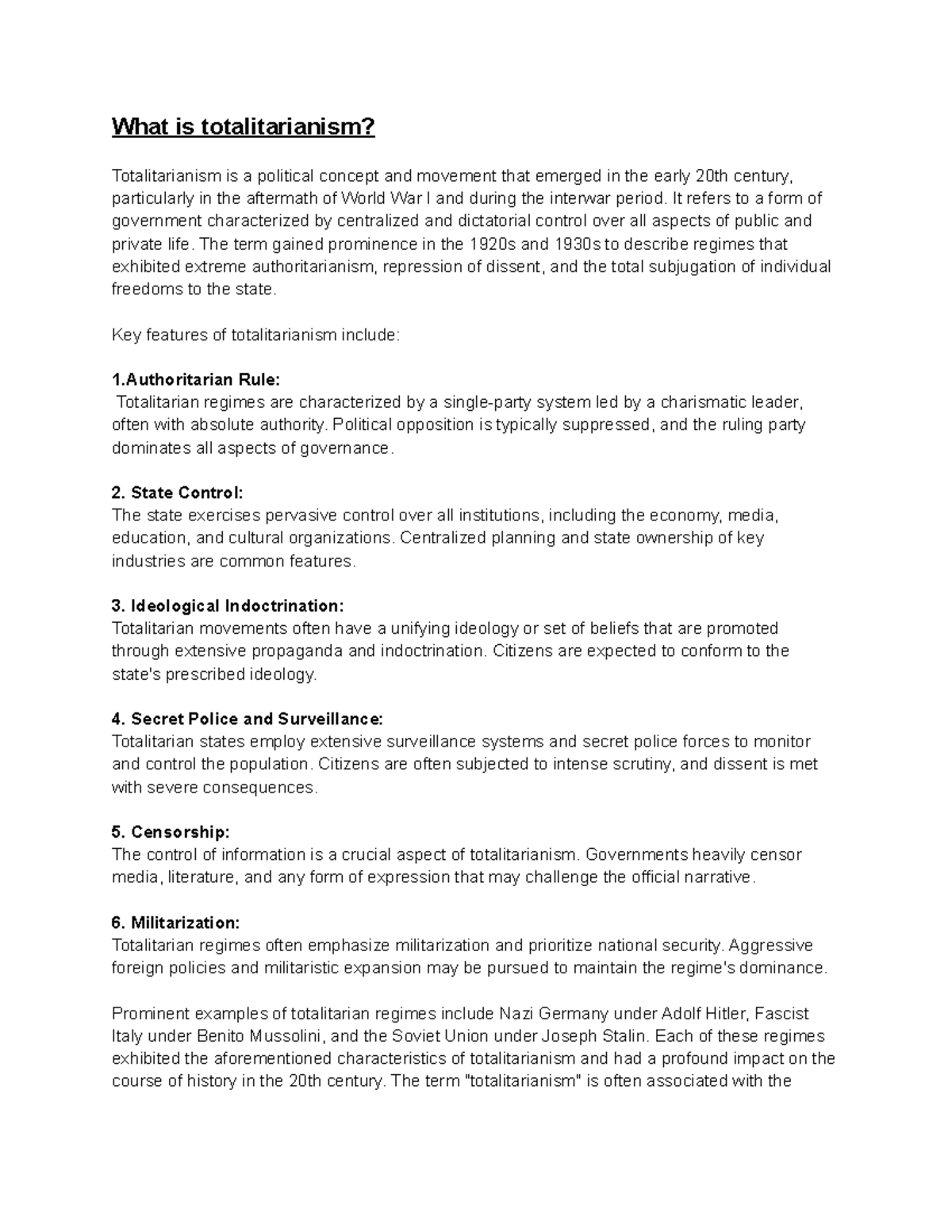 Totalitarianism by H. Arendt - What is totalitarianism? Totalitarianism ...