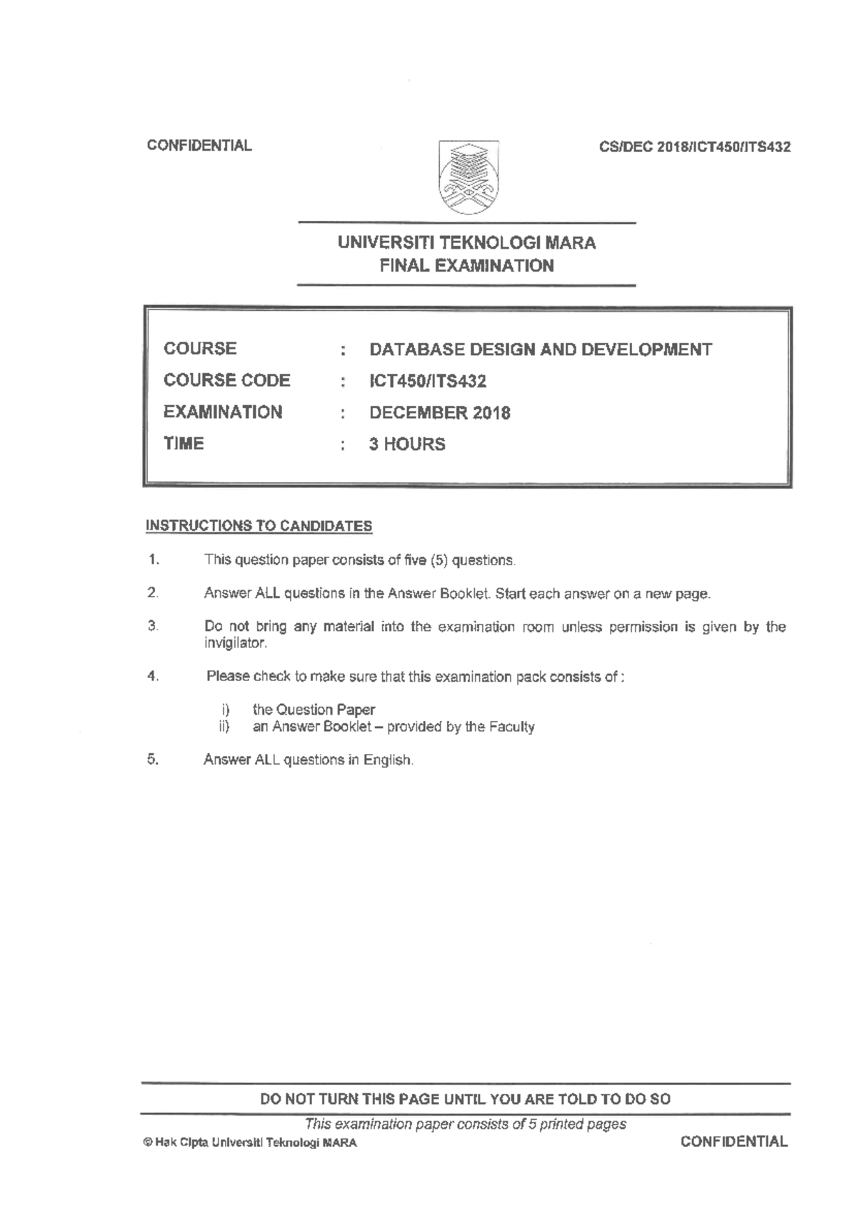 Faculty Computer Sciences AND Mathematic 2019 Session 1 - Degree ICT450 ...