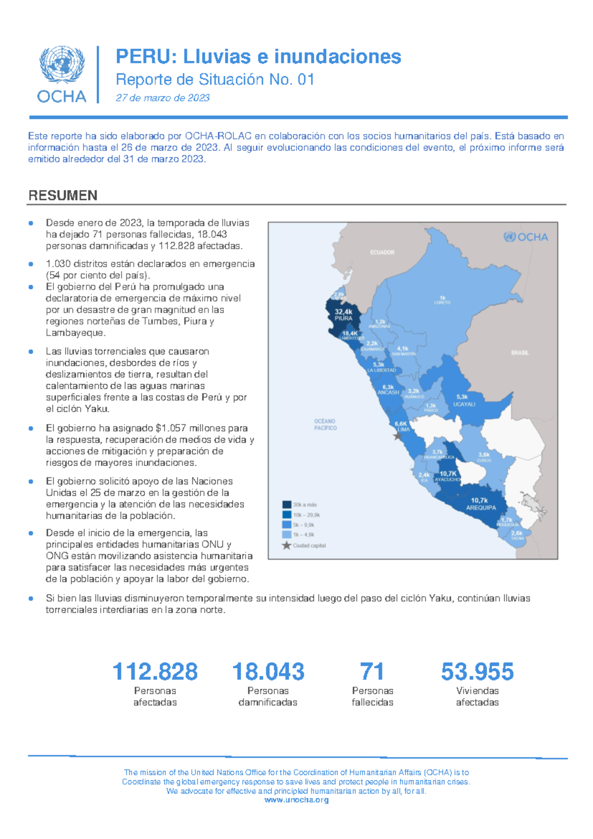 OCHA PERU Sit Rep N 1 2023.03.27 - The mission of the United Nations ...