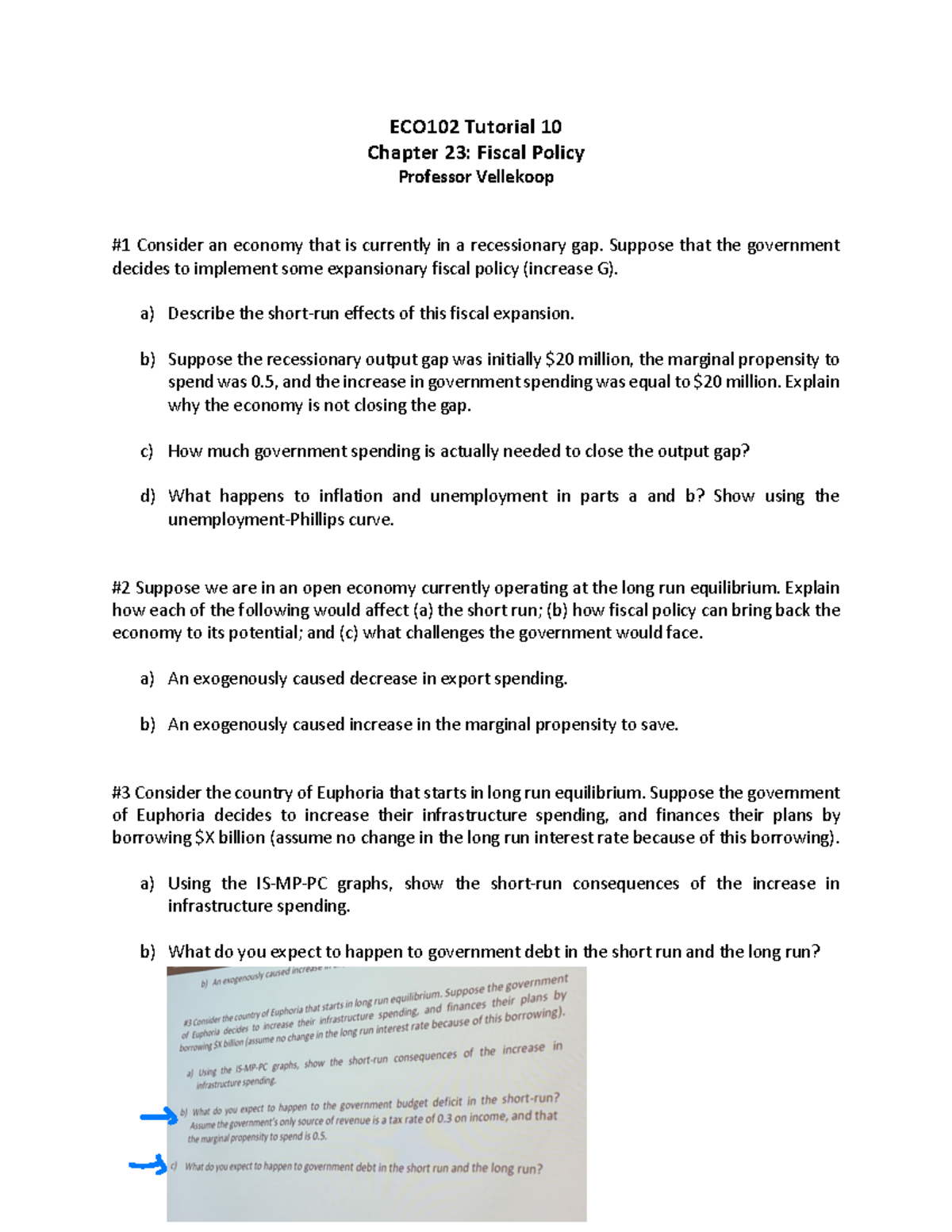 TUT10 - ECO102 Tutorial 1 0 Chapter 23: Fiscal Policy Professor ...