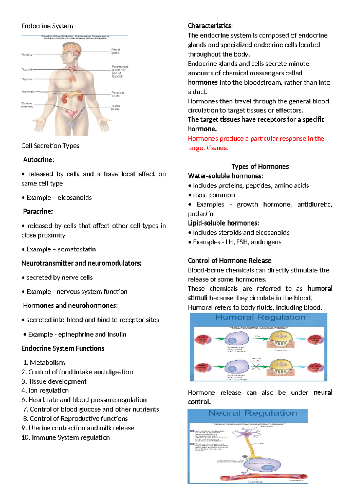 Endocrine System ( Kulang PA) - Endocrine System Cell Secretion Types ...