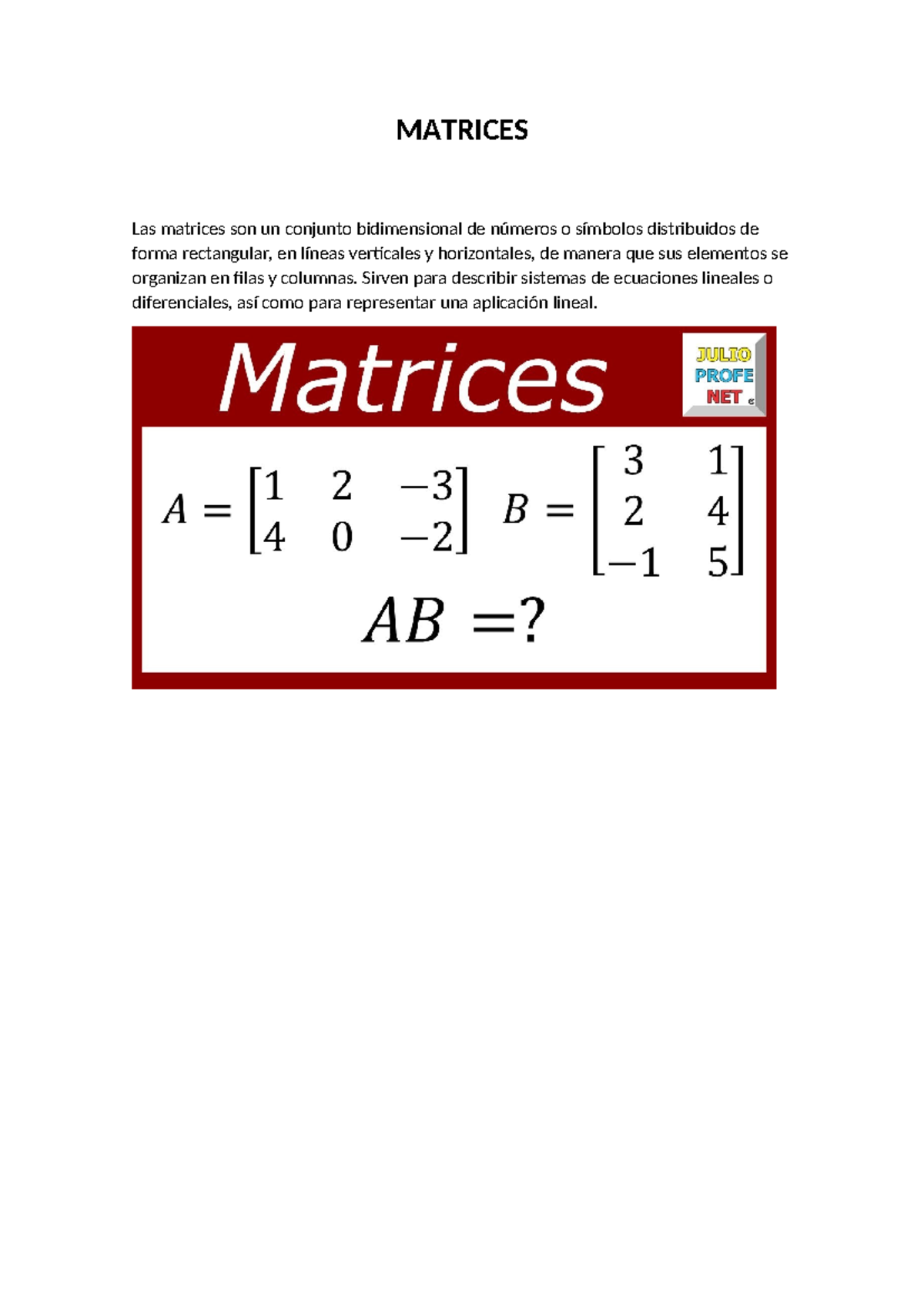Matrices 2.1 conceptos base - matematicas - MATRICES Las matrices son ...