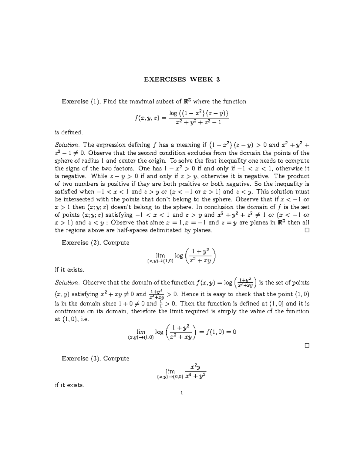Esercizi WEEK 5 - EXERCISES WEEK 3 Exercise (1). Find the maximal ...
