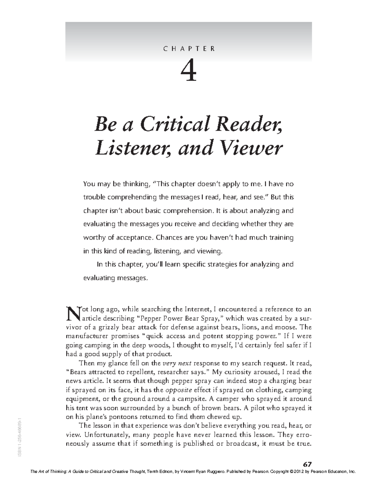 The Art of Thinking A Guide to Critical - C H A P T E R 4 Be a Critical Reader, Listener, and ...