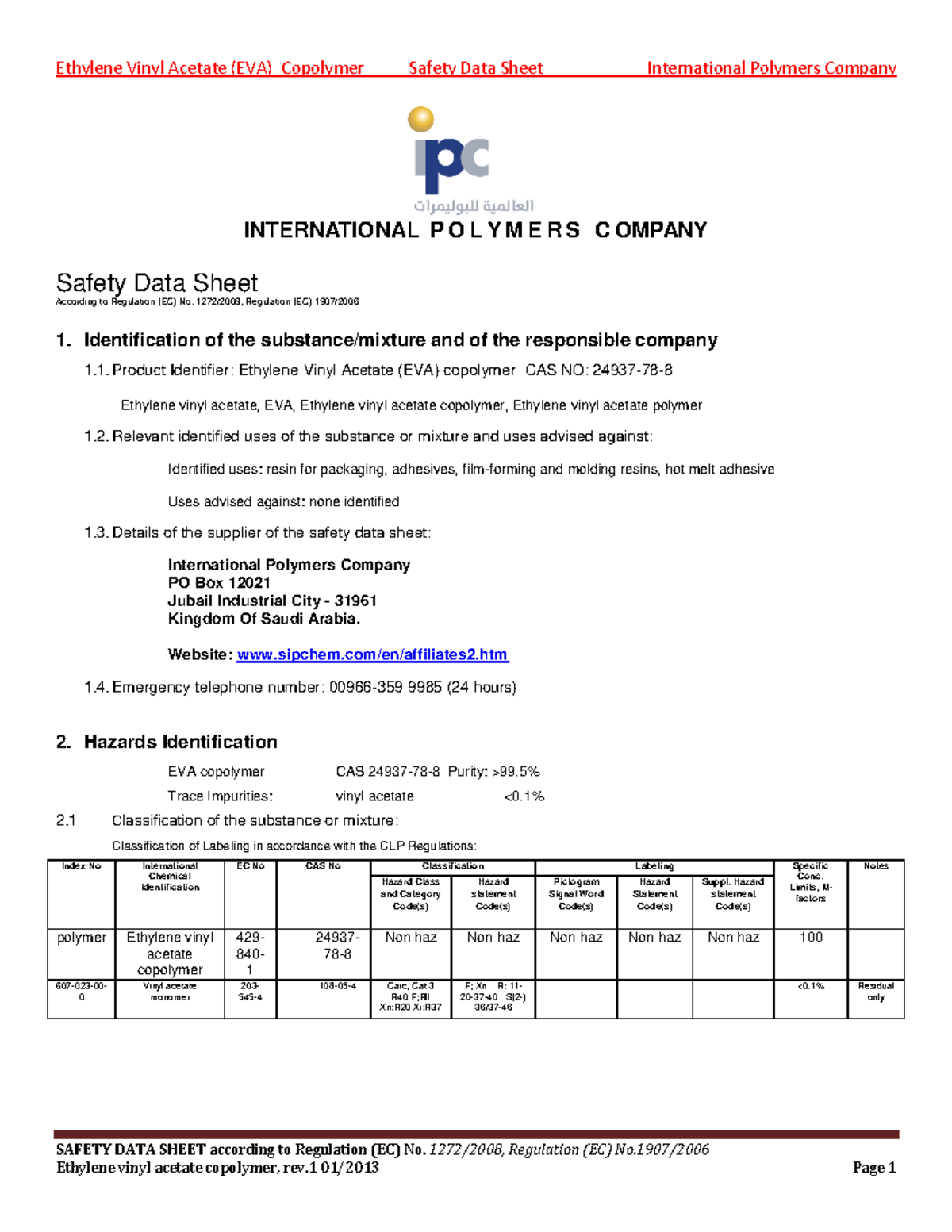 EVA copolymer SDS - tyntynyn - SAFETY DATA SHEET according to ...