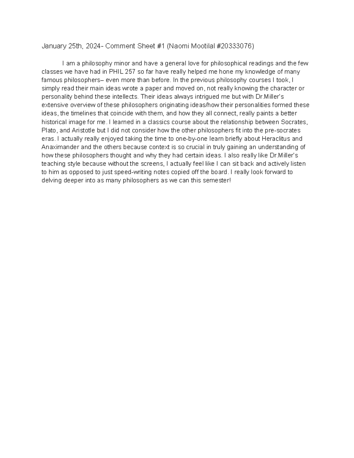 Comment Sheet #1 - January 25th, 2024- Comment Sheet #1 (Naomi Mootilal ...