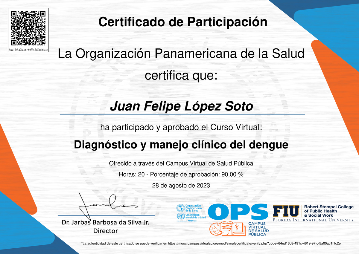 Diagnóstico y manejo clínico del dengue-Certificado del curso 3394560 - Certificado de ...