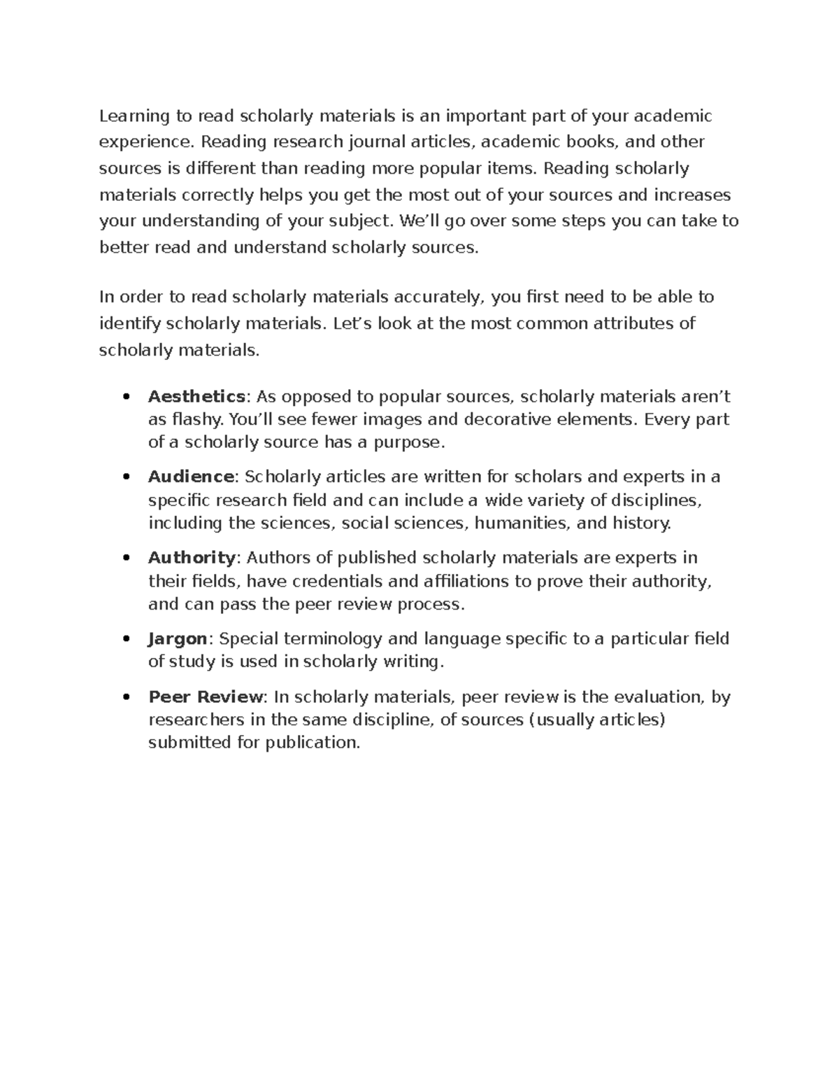 Perspective la note - notes - Learning to read scholarly materials is ...