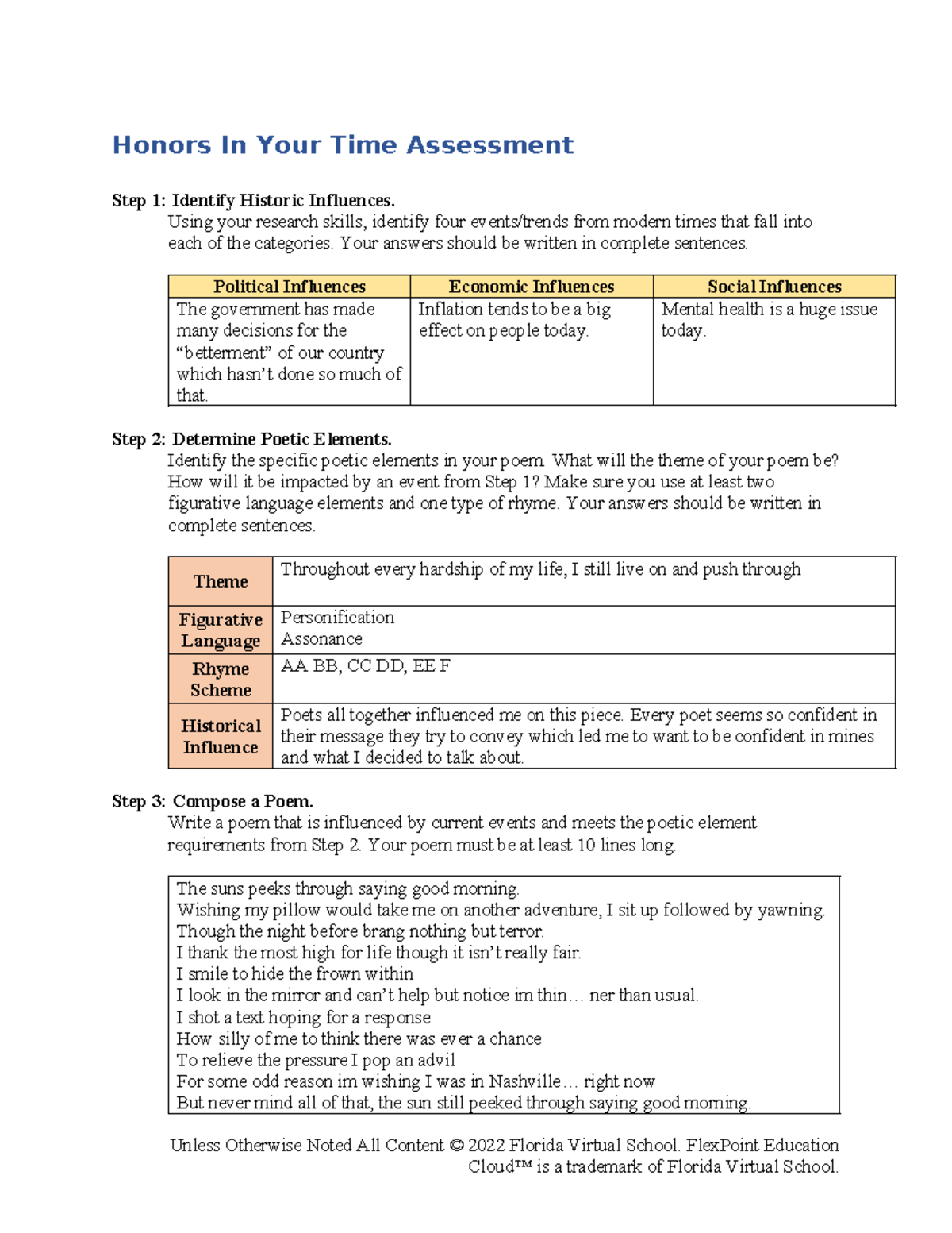 Honors in your time assess rubric - Honors In Your Time Assessment Step ...