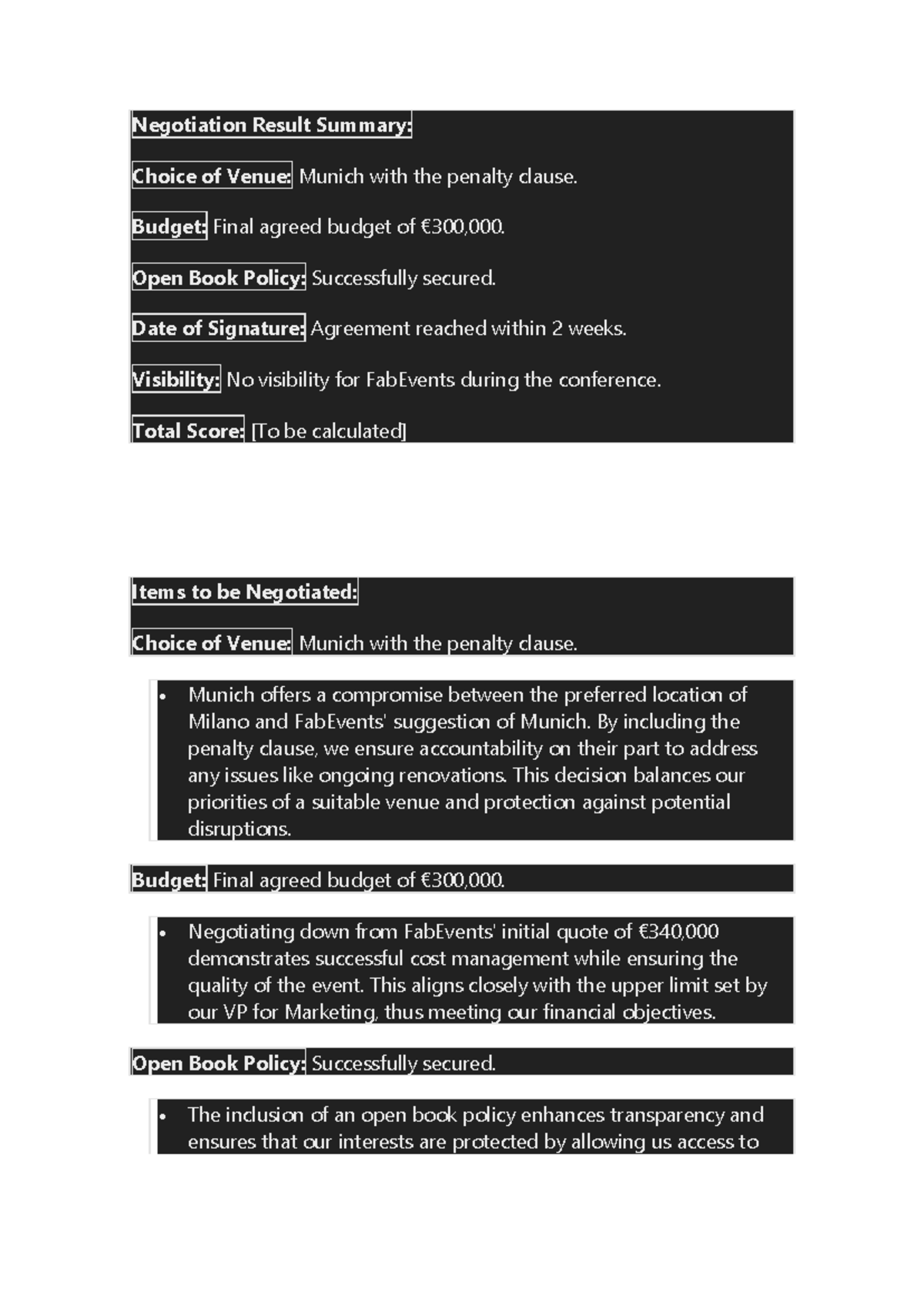 Negotiation Result Summary - Negotiation Result Summary: Choice of ...
