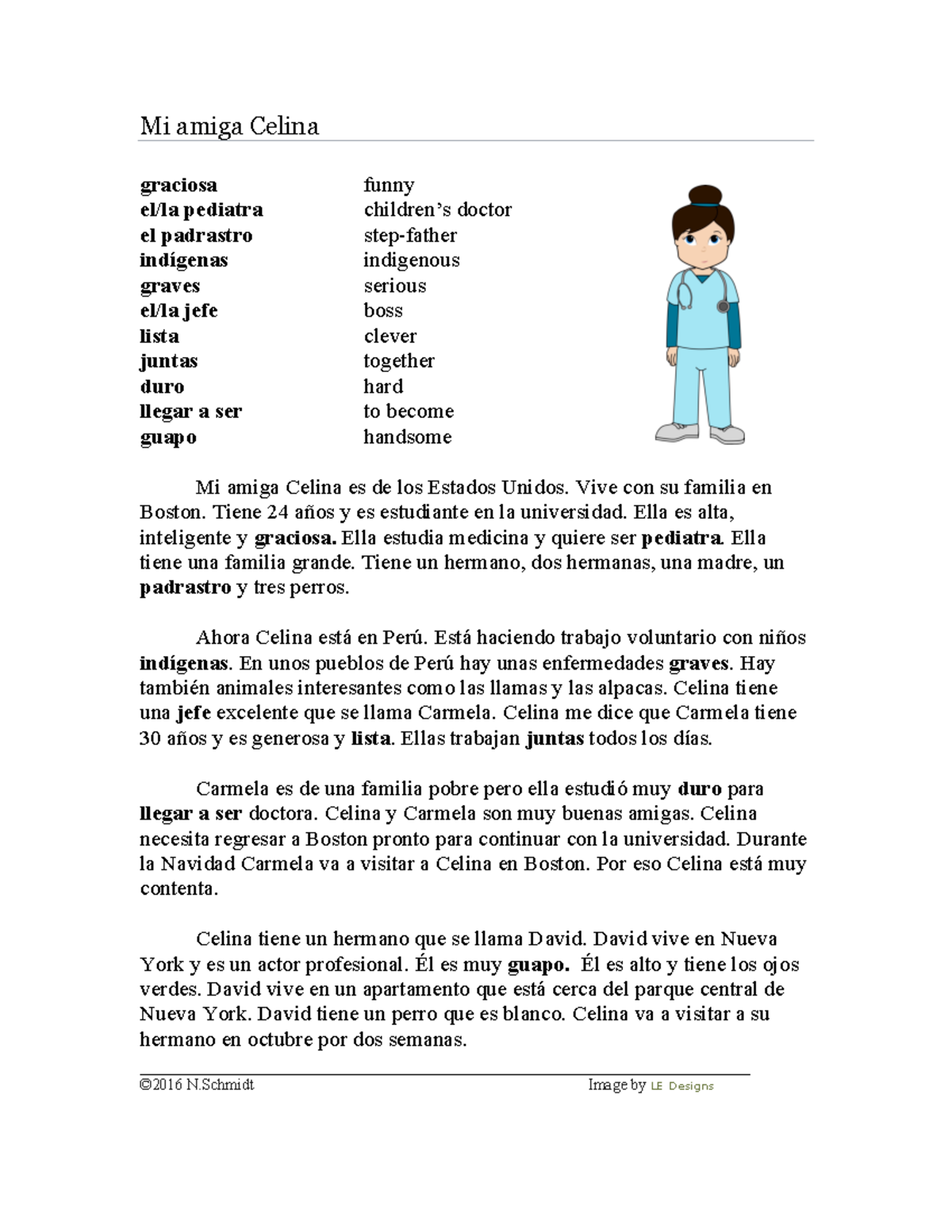 Spanish Sery Estar Reading Worksheet Miamiga Celina Lectura-2 - Mi ...