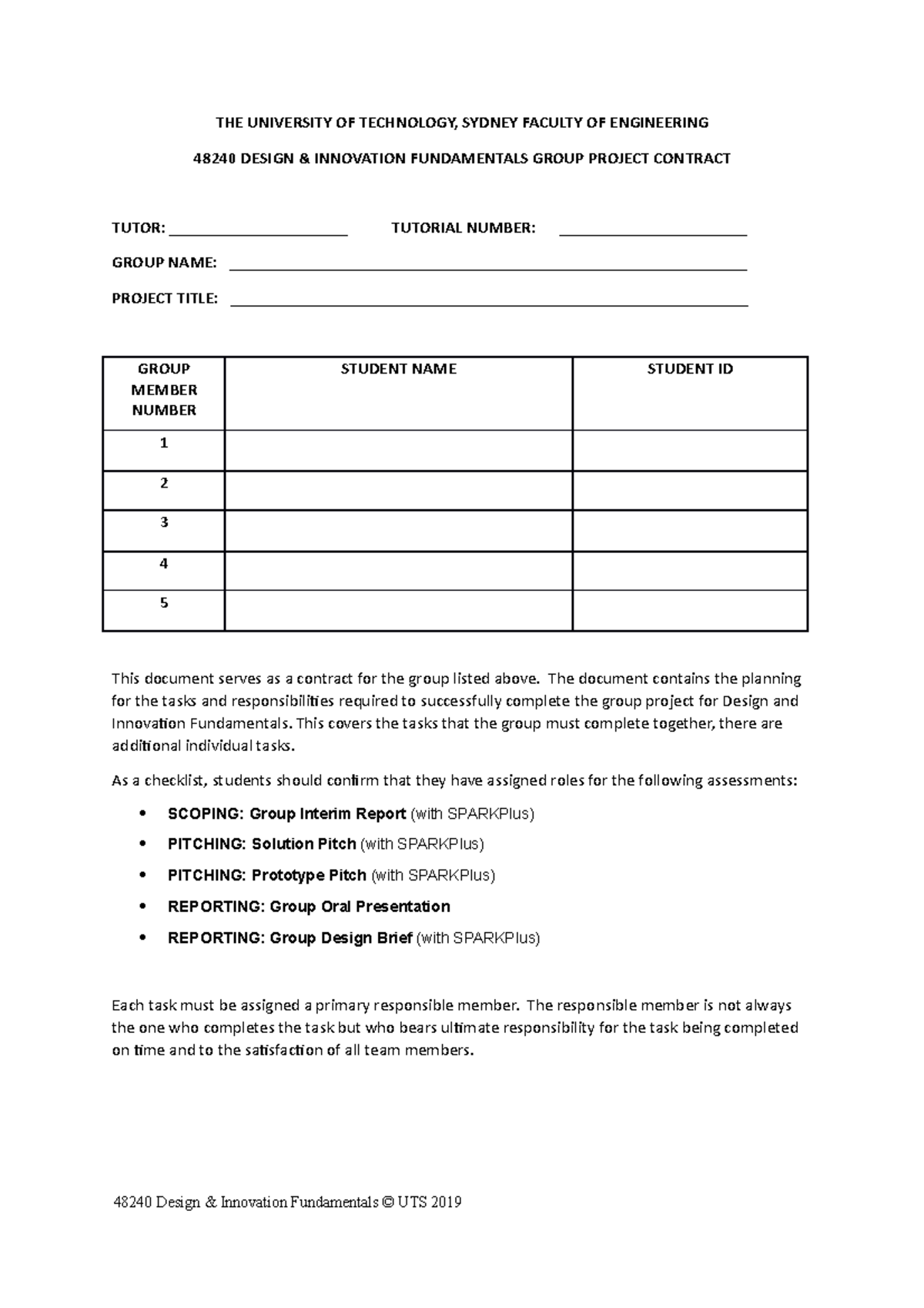 Group Project Contract - Remote - THE UNIVERSITY OF TECHNOLOGY, SYDNEY ...