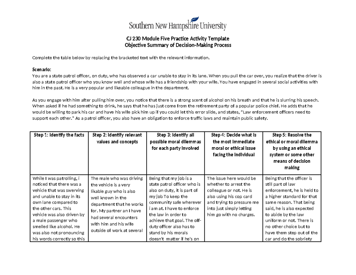 CJ 230 Module Five Practice Activity Template - CJ 230 Module Five ...