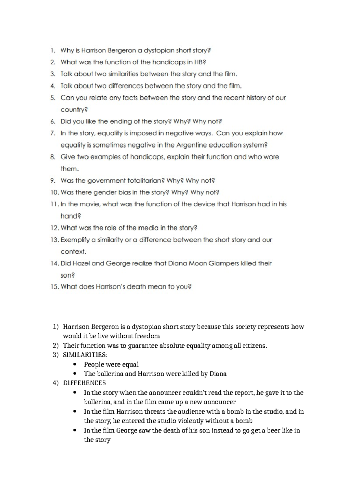 15 Preguntas Harrison - Harrison Bergeron is a dystopian short story ...