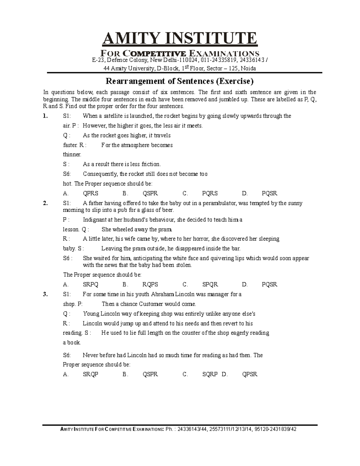 04 Rearrangments of Sentences Handouts - AMITY INSTITUTE FOR ...
